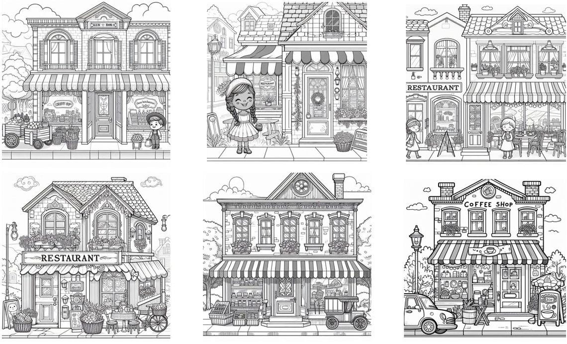 20 Adorable Shops/storefronts Digital Coloring Pages - Kids and Adult ...