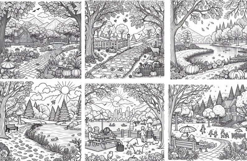 35 Fall/autumn Scenery Coloring Pages - Kids and Adult Coloring Book ...