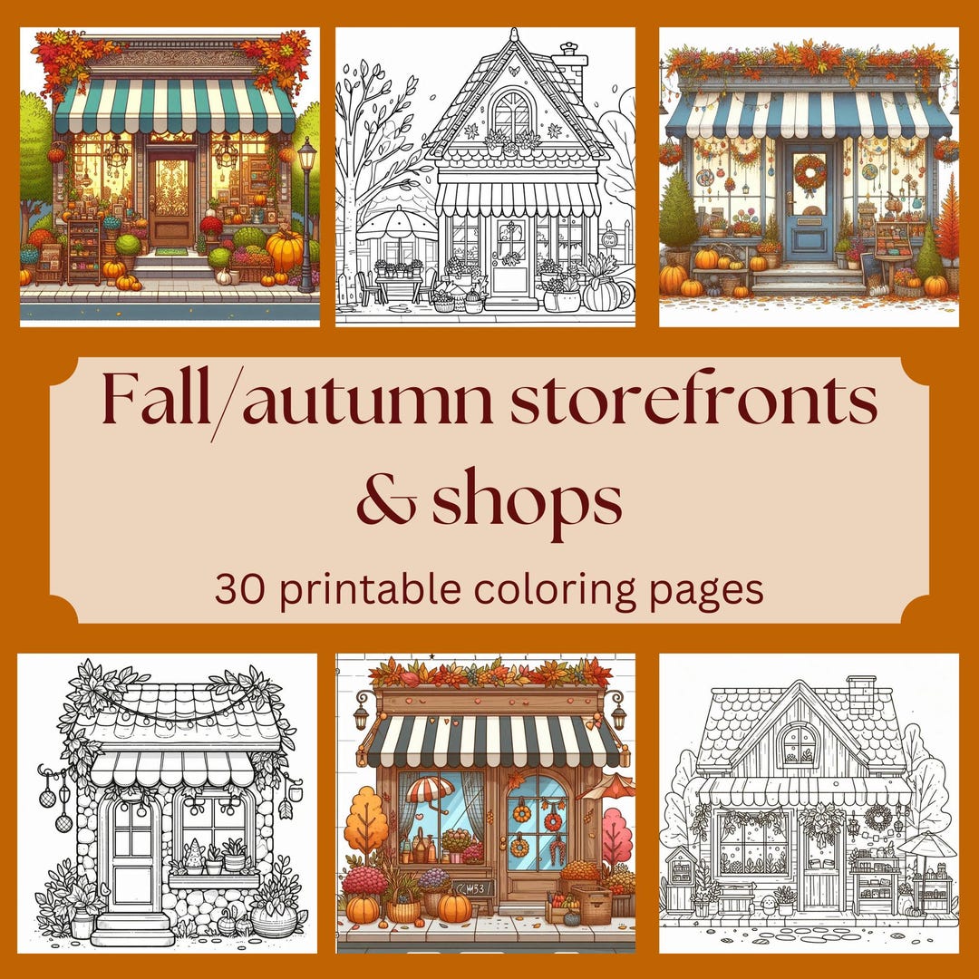 30 Adorable Fall/autumn Storefronts and Shops - Kids and Adult Coloring ...