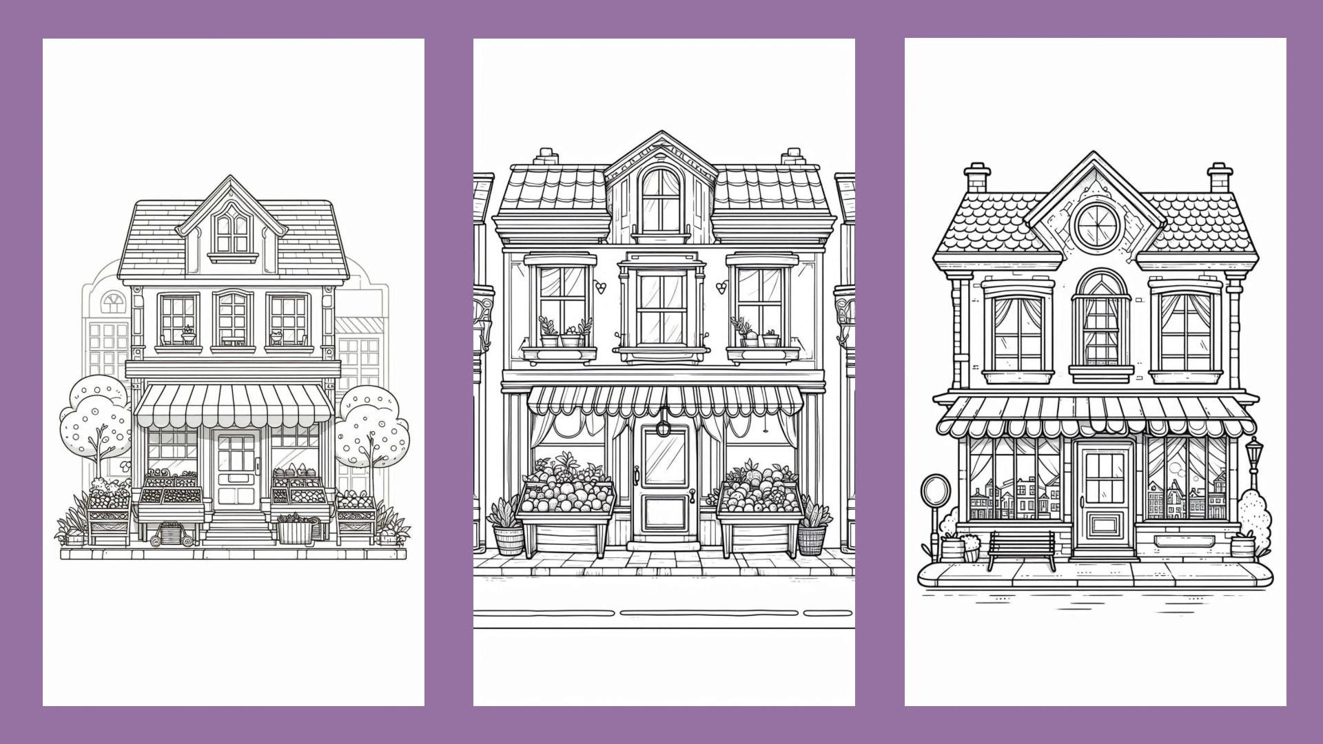 46 Cute Storefronts and Shops Digital Coloring Pages - Kids and Adult ...