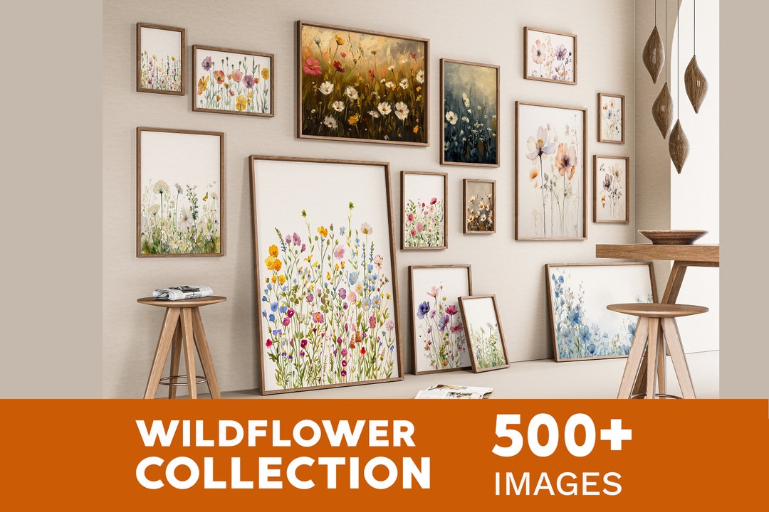 Set of 500 Watercolor Flowers Print, Wildflower Print Wall Art, Modern ...