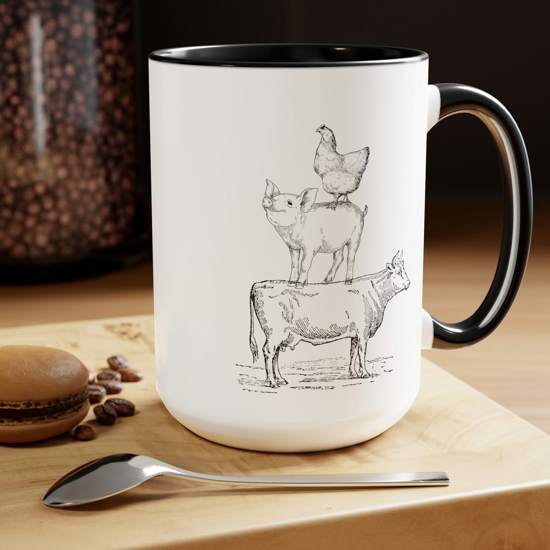 Large Farm Coffee Mug Chicken Mug Cow Mug Ceramic Coffee Cup Cute Farm ...