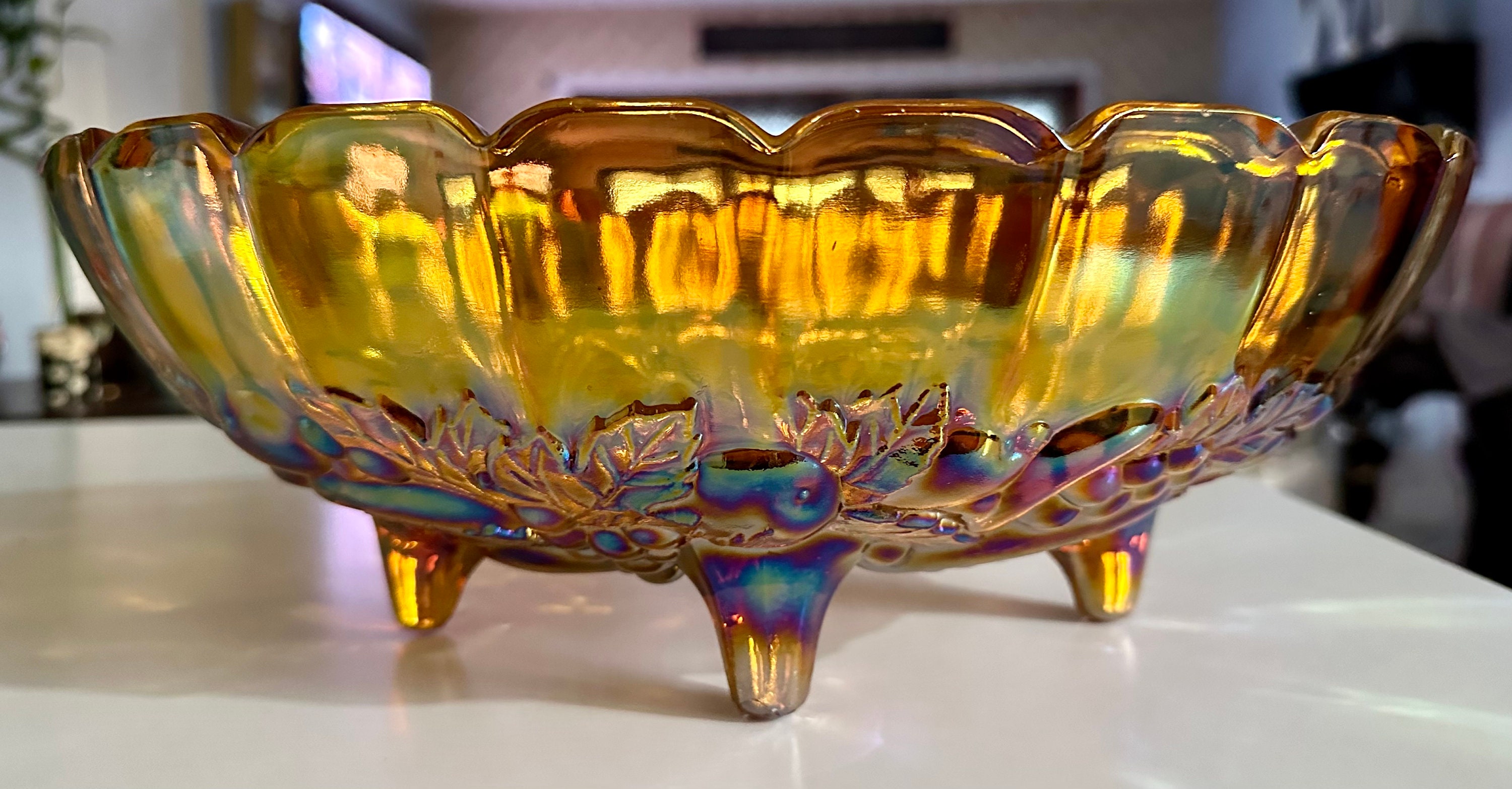 Antique Carnival Glass Fruit Bowl