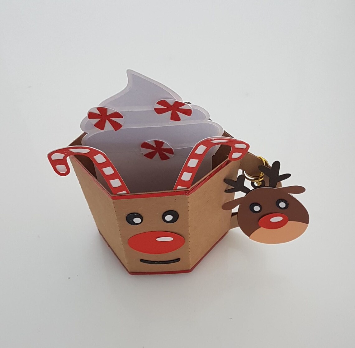 Reindeer Pop up Mug Christmas Card and Gift Tag SVG Cutting File - Etsy