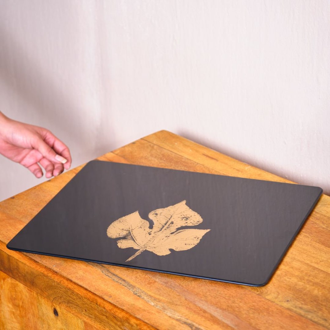 Black and Gold Maple Leaf Glass Table Mat - Set of 6 - Etsy