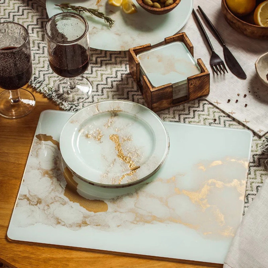 White and Gold Glass Table Mat - Set of 6 - Etsy