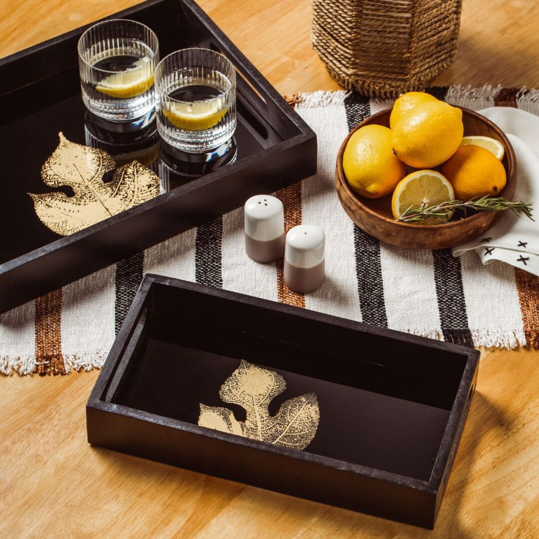 Black and Gold Maple Leaf Tray - Set of 2 (big/small) - Etsy