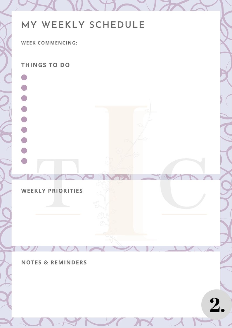 Weekly Schedule Digital Printable Self Development 12 Monthly Weekly ...