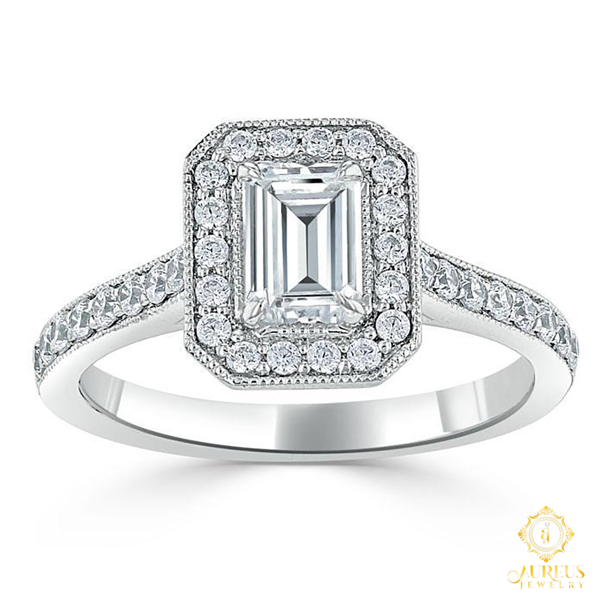 1 0 Ct Emerald Cut Moissanite Engagement Ring 14k Solid Etsy