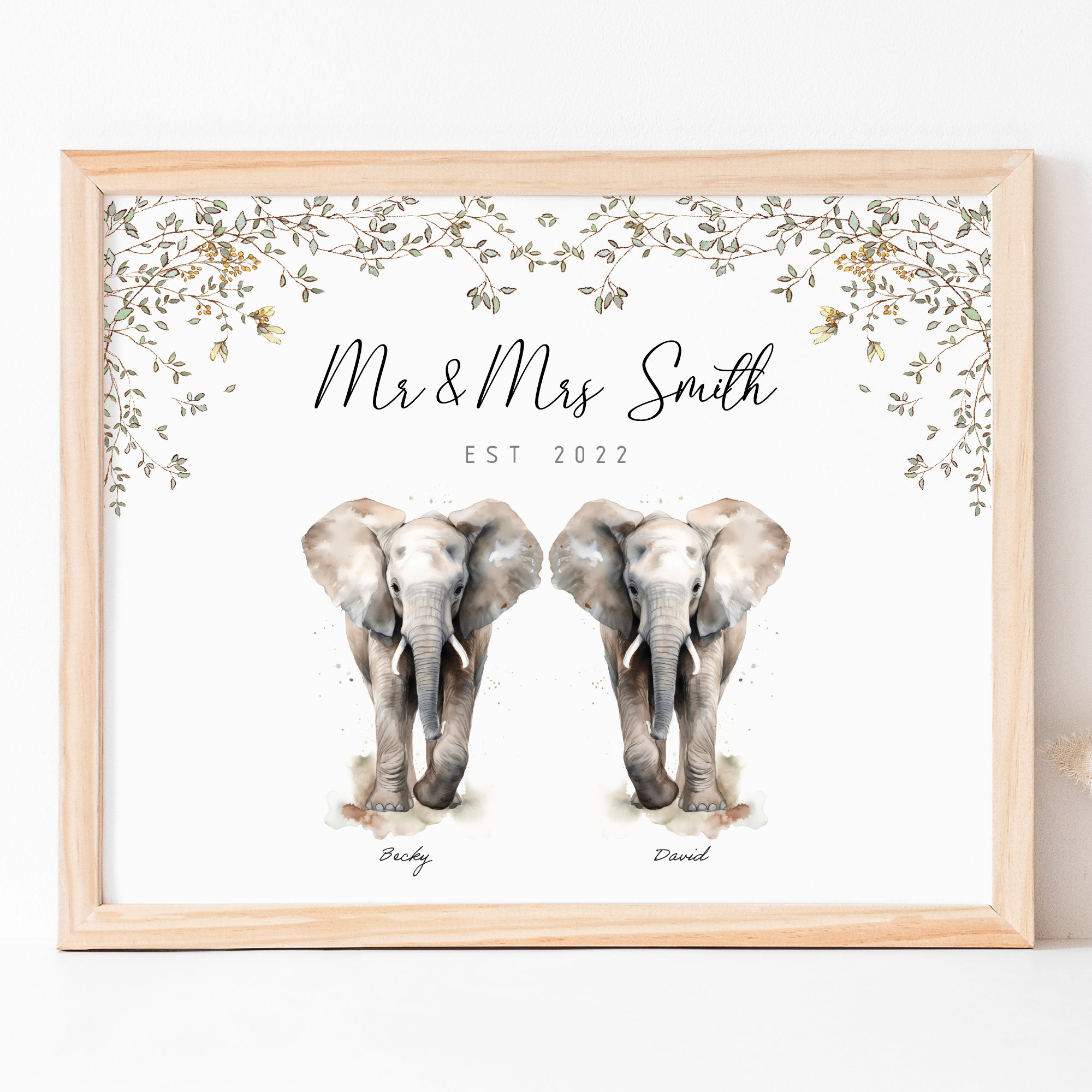 Christmas Gift, Elephant Family Portrait Print, Personalised Christmas ...