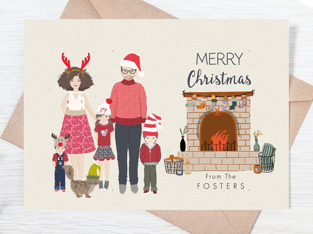 Custom Christmas Card Family Portrait, Personalised Christmas Card ...
