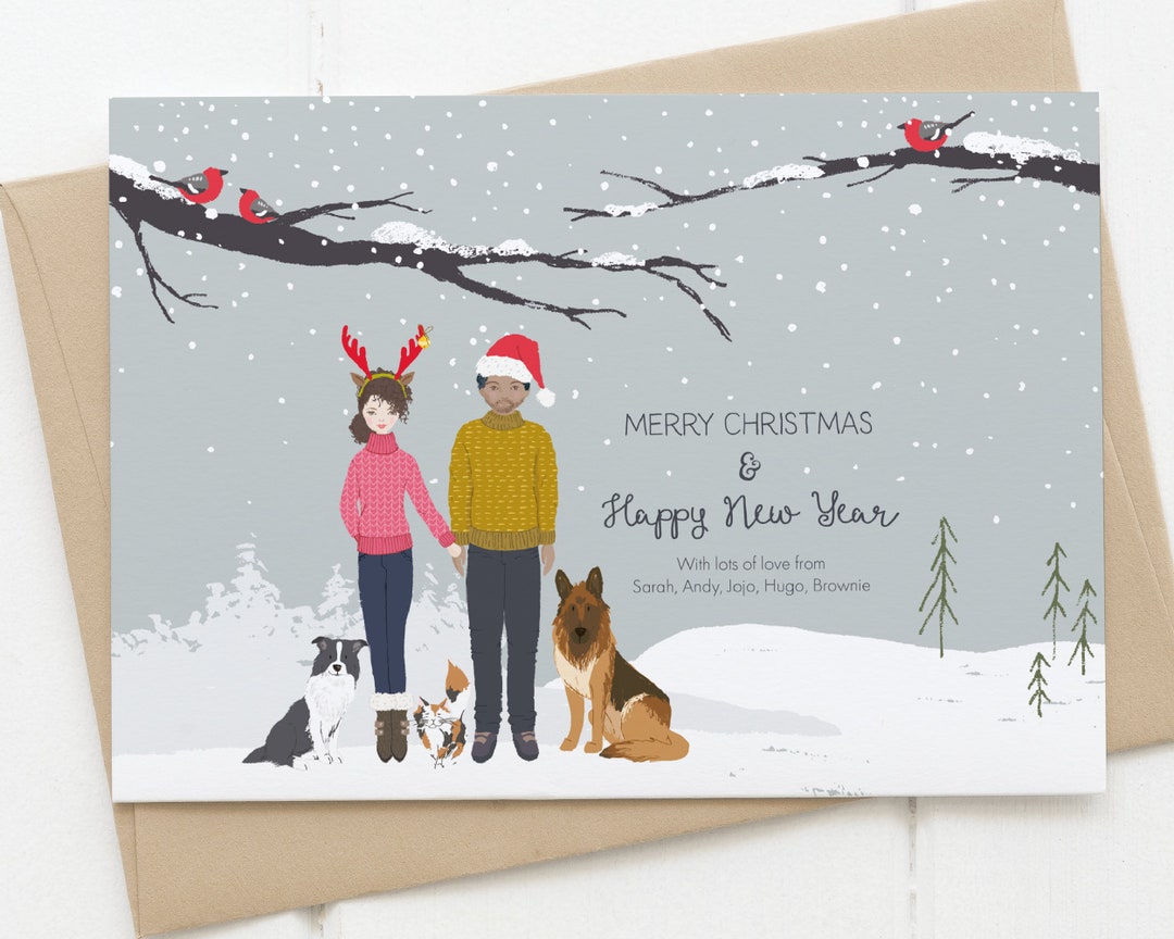 Custom Christmas Card Family Portrait, Personalised Christmas Card ...