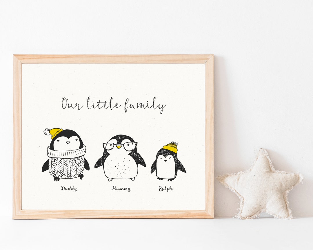 Personalised Penguin Family Print, Custom Family Portrait, Custom ...