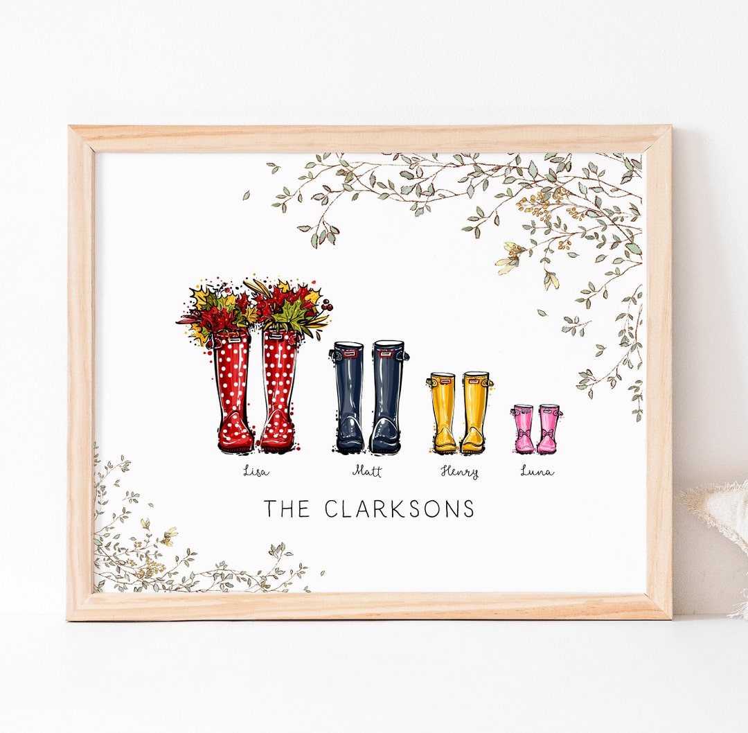 Family Print, Personalised Family Welly Print, Custom Family Portrait ...