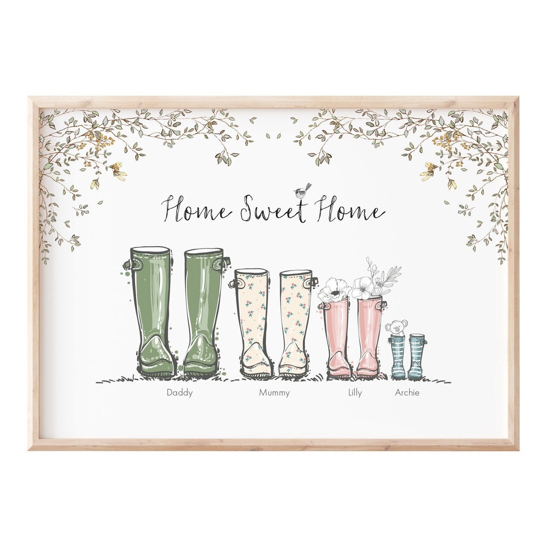 Custom Family Print, Pastel Colour Wellies, Personalised Family Wellies ...