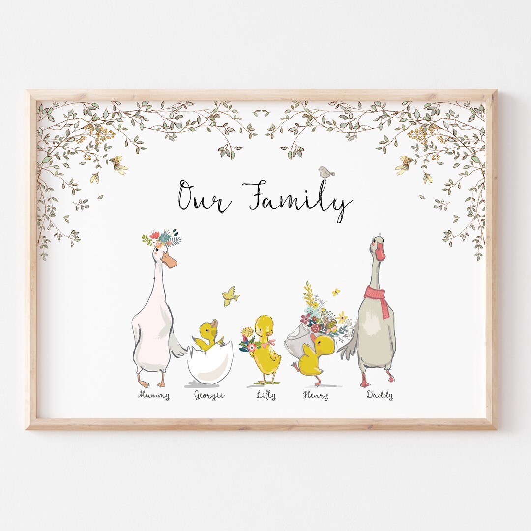 Personalised Duck Print, Duck Gift, Custom Family Portrait, Duck Print ...