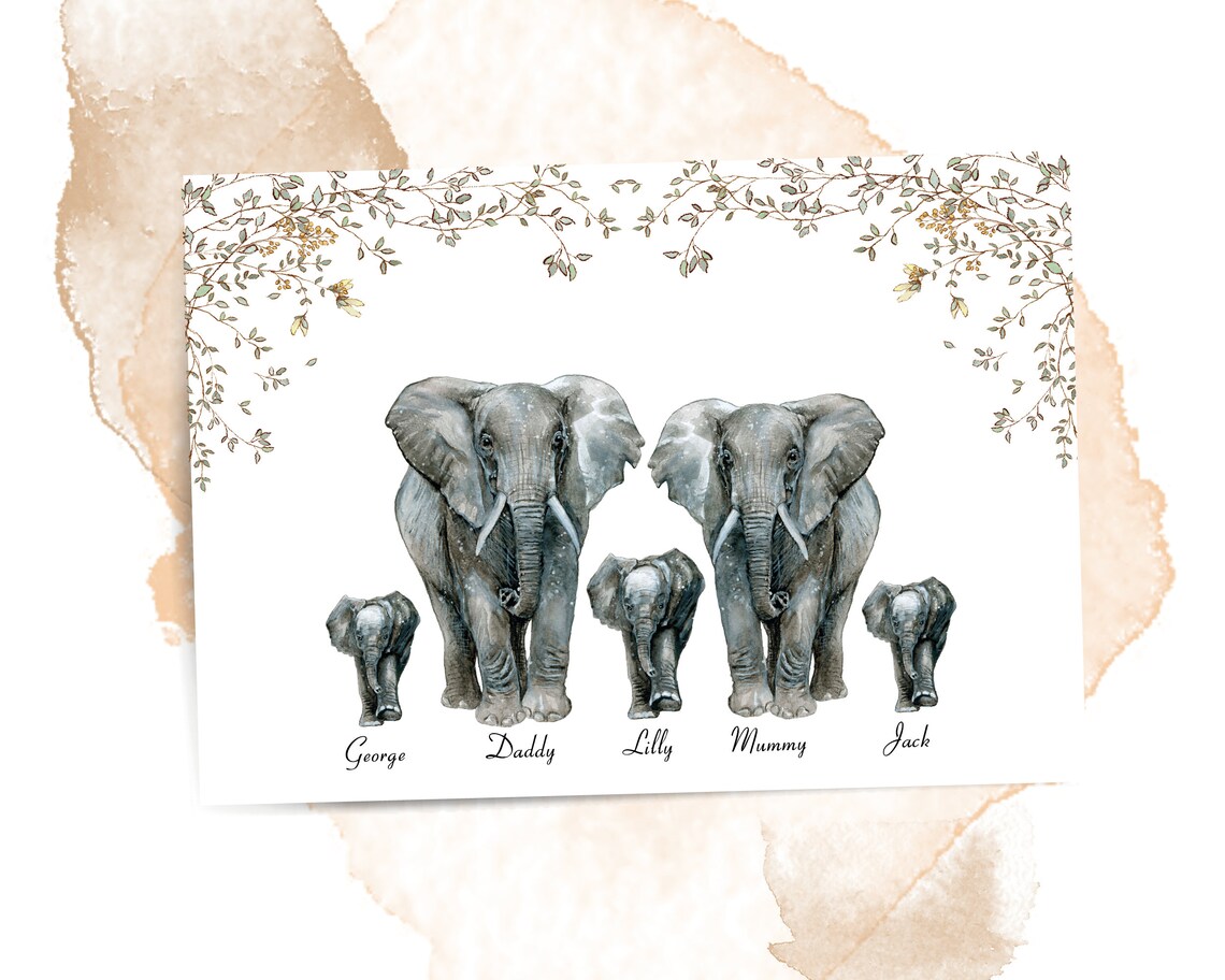 Personalised Elephant Family Print, Custom Print, New Home Gift ...