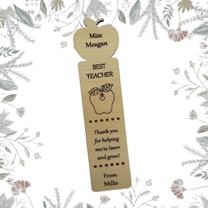 Personalised Wooden Teacher Bookmark, Book Lover Reading Gift, End of ...