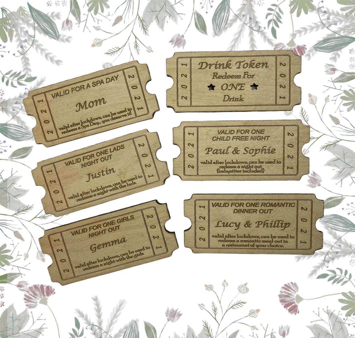 Personalised Wooden Token Gift Dinner Date Spa Day Drink | Etsy