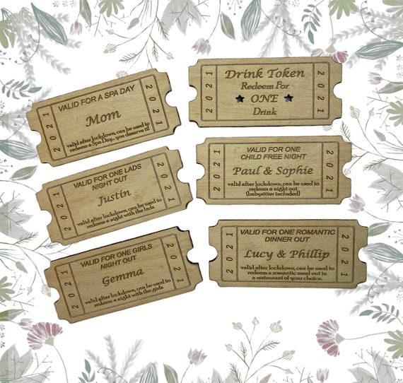 Personalised Wooden Token Gift Dinner Date Spa Day Drink | Etsy