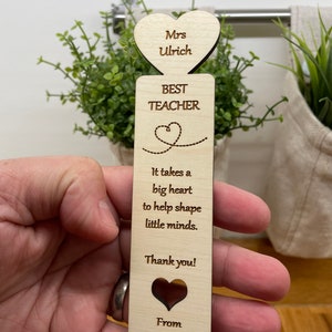 Personalised Wooden Teacher Bookmark, Book Lover Reading Gift, End of ...
