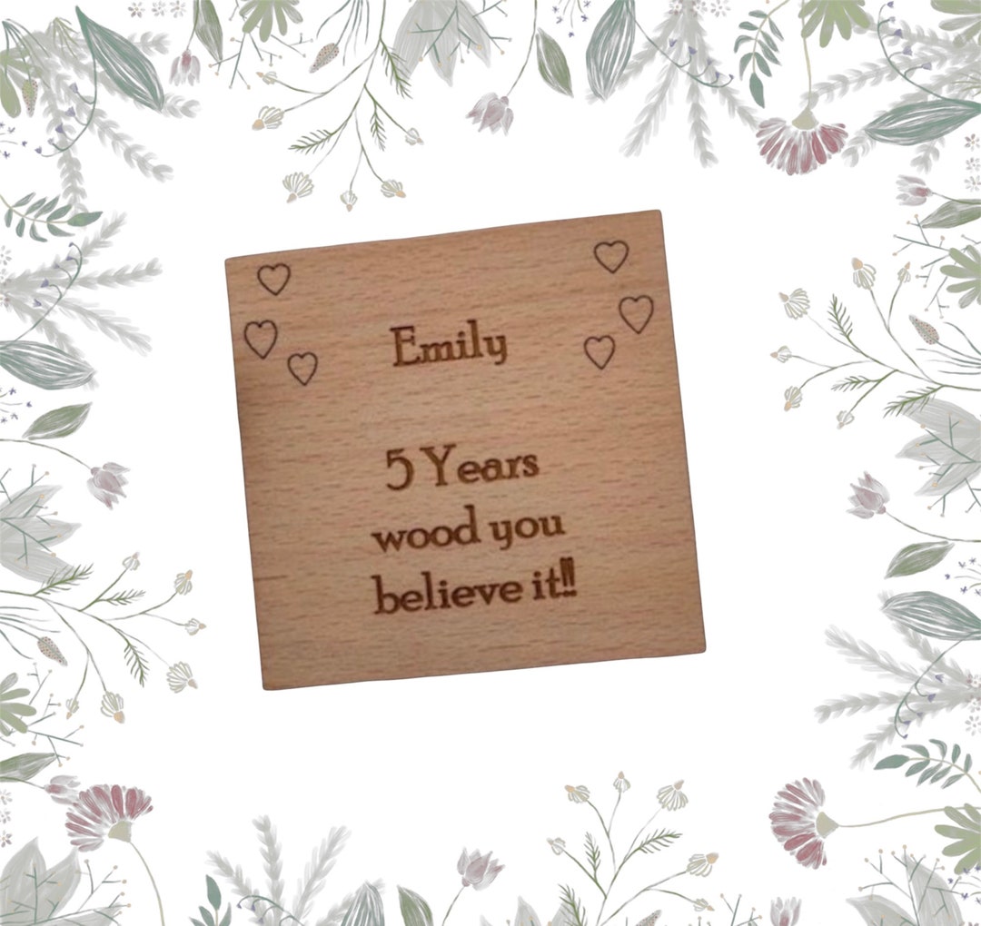 Personalized 5th Anniversary Beech Wood Coaster, Laser Engraved - Etsy