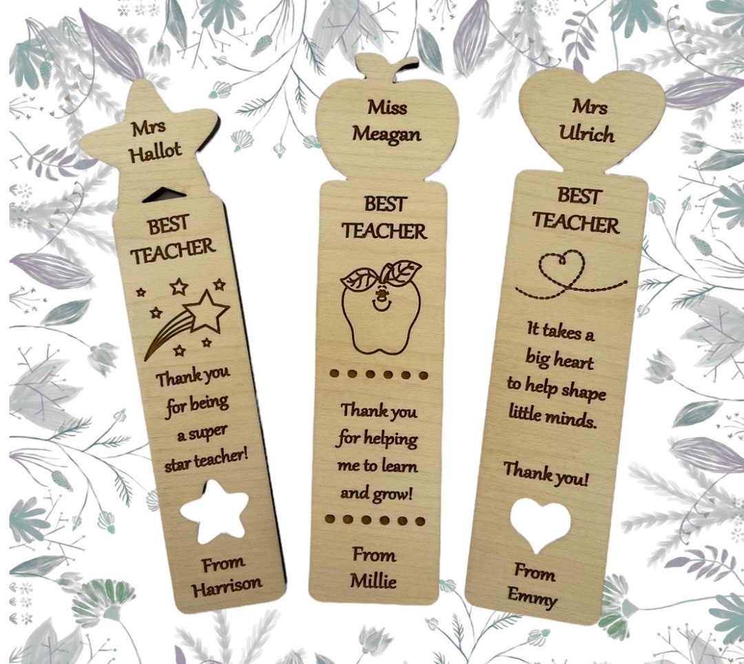 Personalised Wooden Teacher Bookmark, Book Lover Reading Gift, End of ...