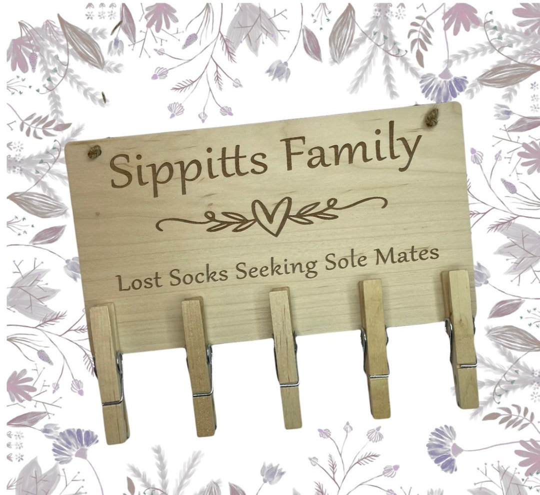 Personalised Lost Sock Wooden Laundry Plaque With Pegs, Lost Sock ...