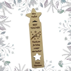 Personalised Wooden Teacher Bookmark, Book Lover Reading Gift, End of ...
