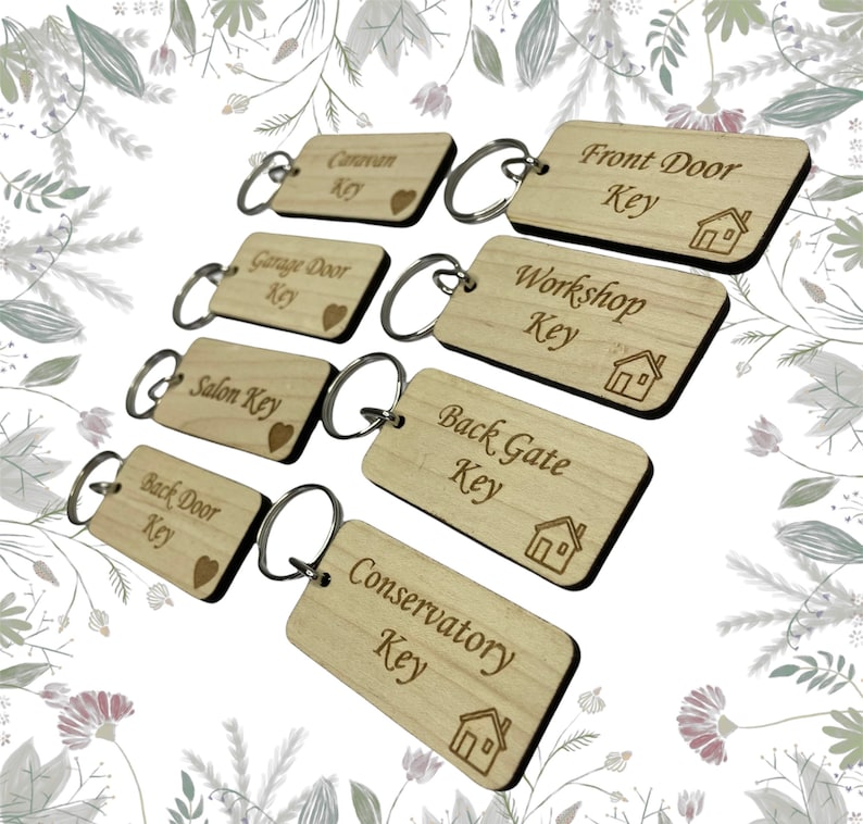 Personalised Key Tags Identification Labels, Wooden Engraved Keyrings ...