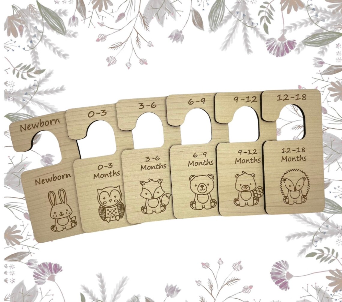 Set of 6 Baby Wardrobe Woodland Animals Dividers, New Baby Engraved ...