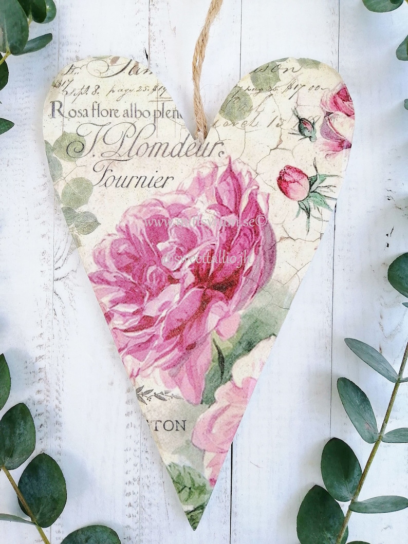 Wooden Decoupage Heart Old English Rose - Etsy