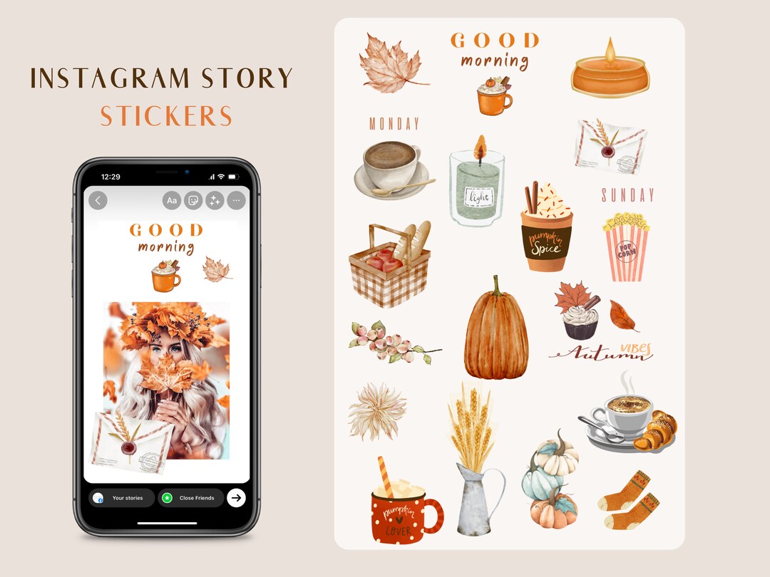 Fall Instagram Story Stickers: Autumn Pumpkin Clipart (DNG Digital) - Etsy