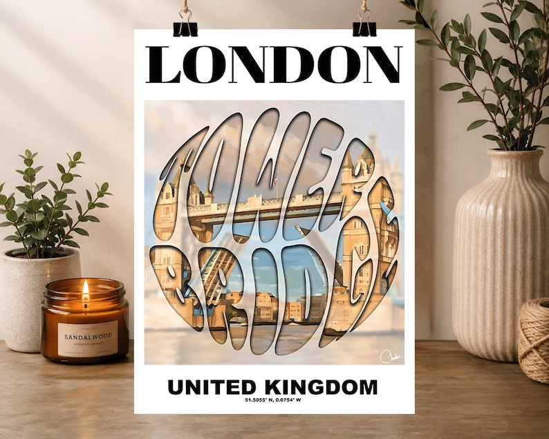 Tower Bridge Print, London Wall Art, United Kingdom Travel Poster ...