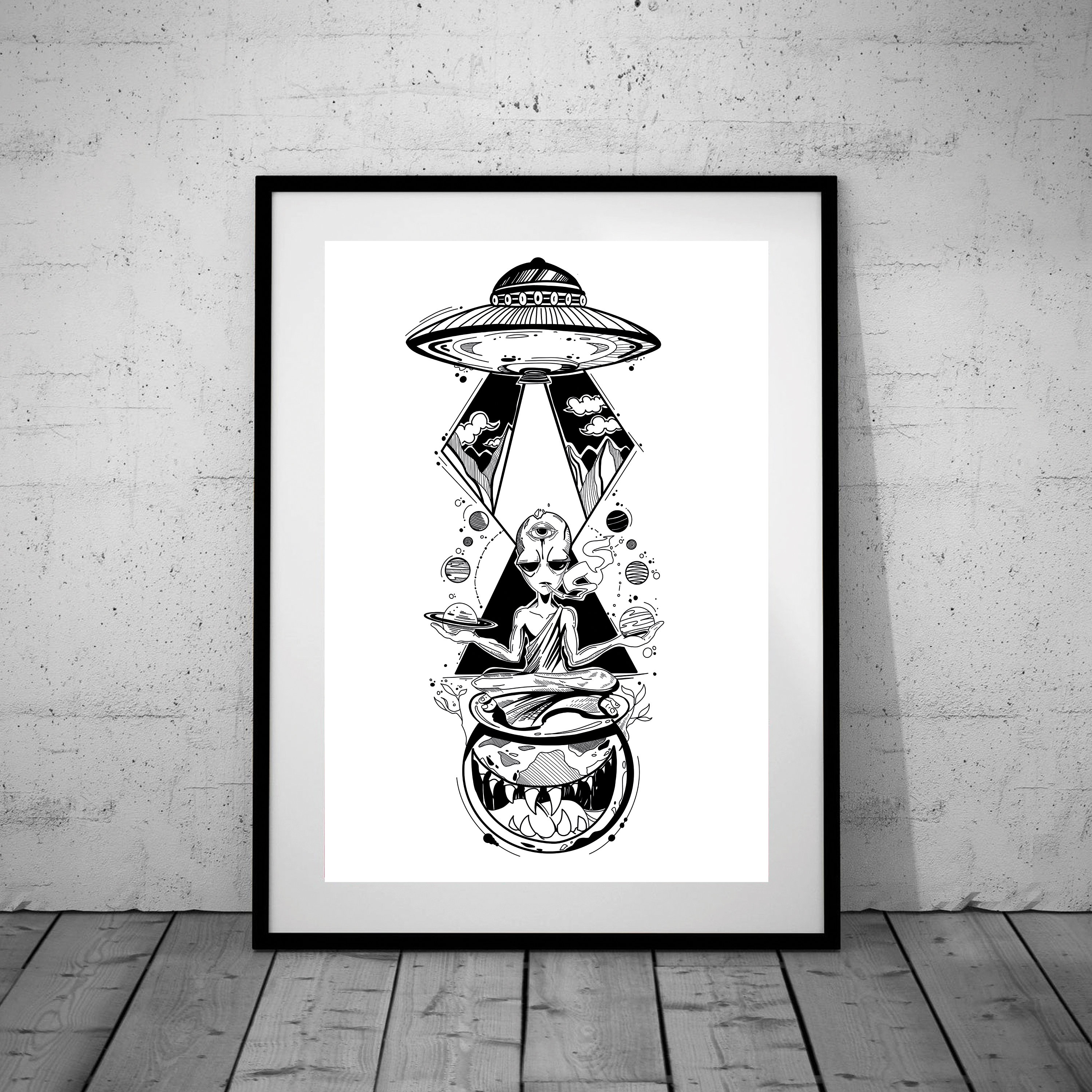 Alien Alien Print Trippy Art Prints Stoner Gifts | Etsy