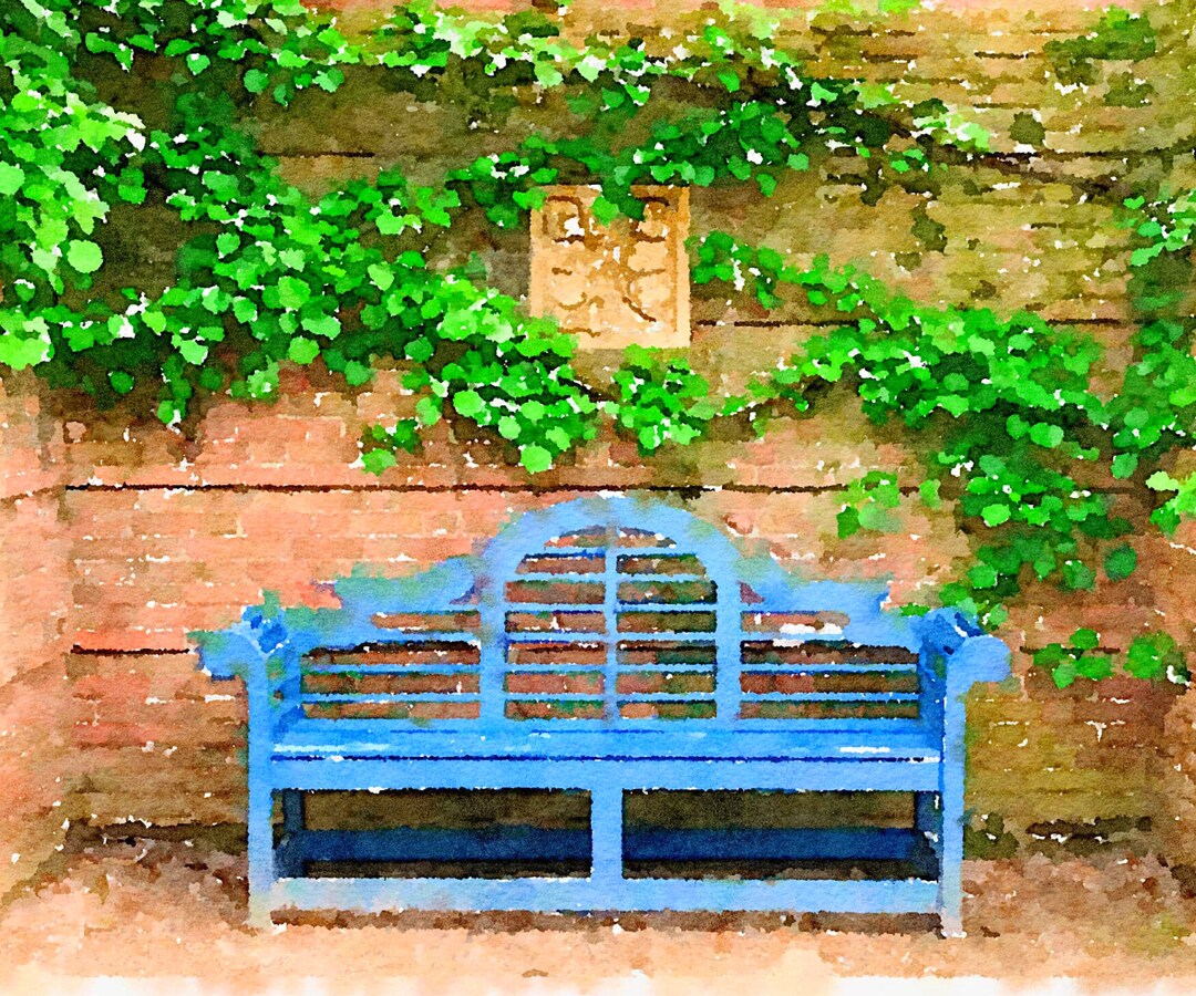 Digital Download: Blue Garden Bench Watercolor Art - Etsy