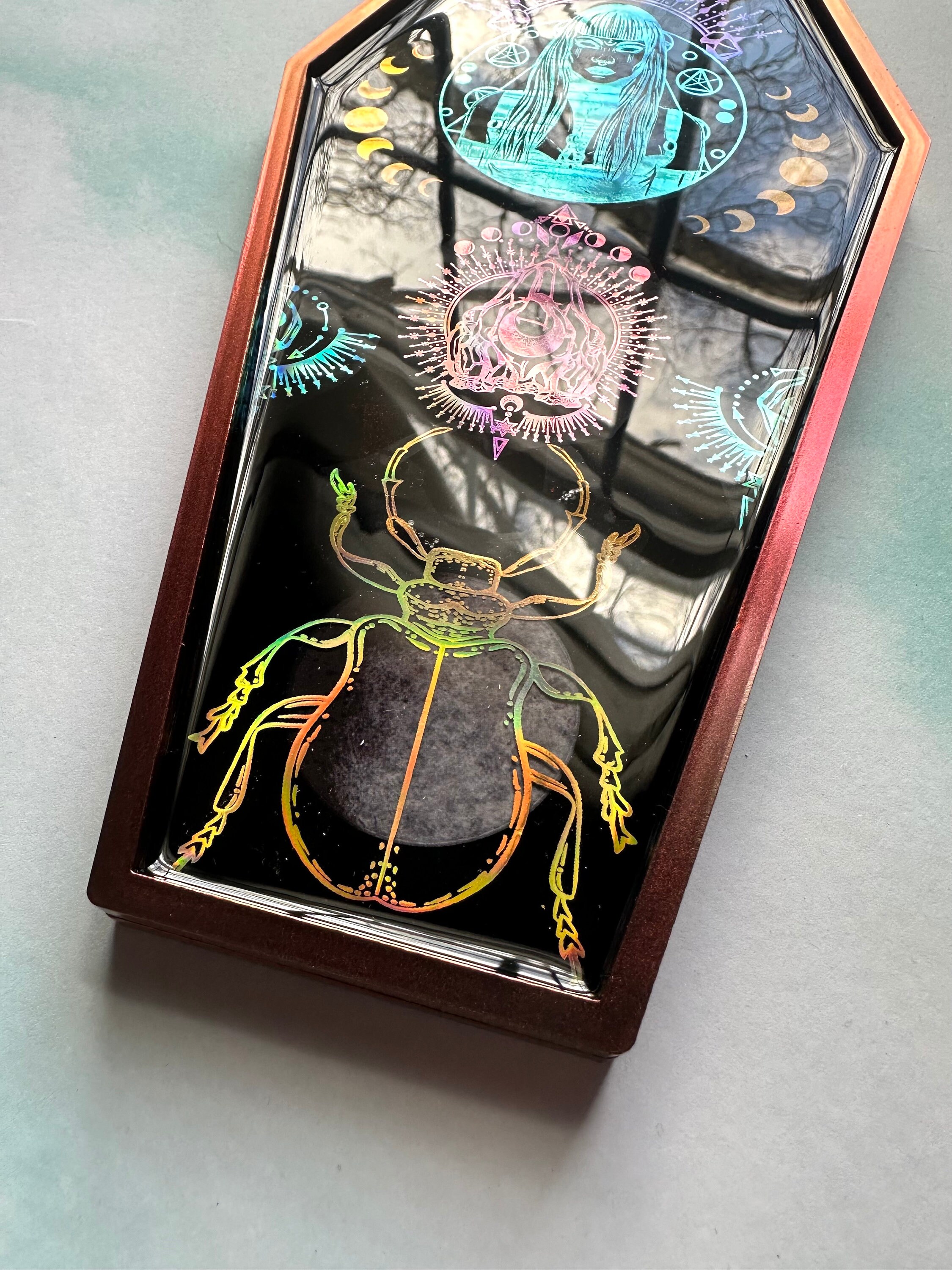 9 Sacred Phases Holographic Resin Coffin, Witch Decor, Moon, Gothic ...