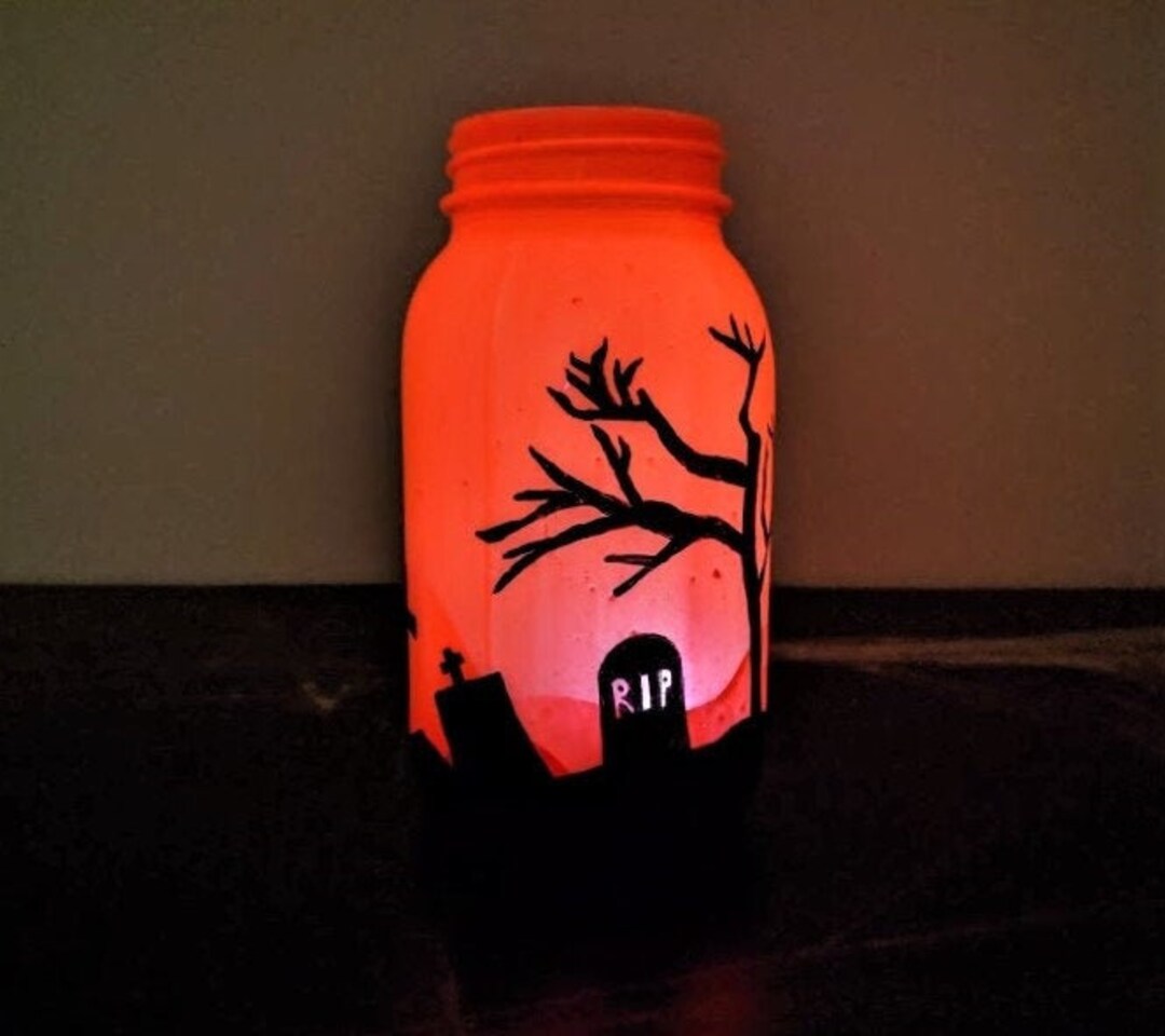 Halloween Mason Jar Luminary Lantern, Large Graveyard - Etsy
