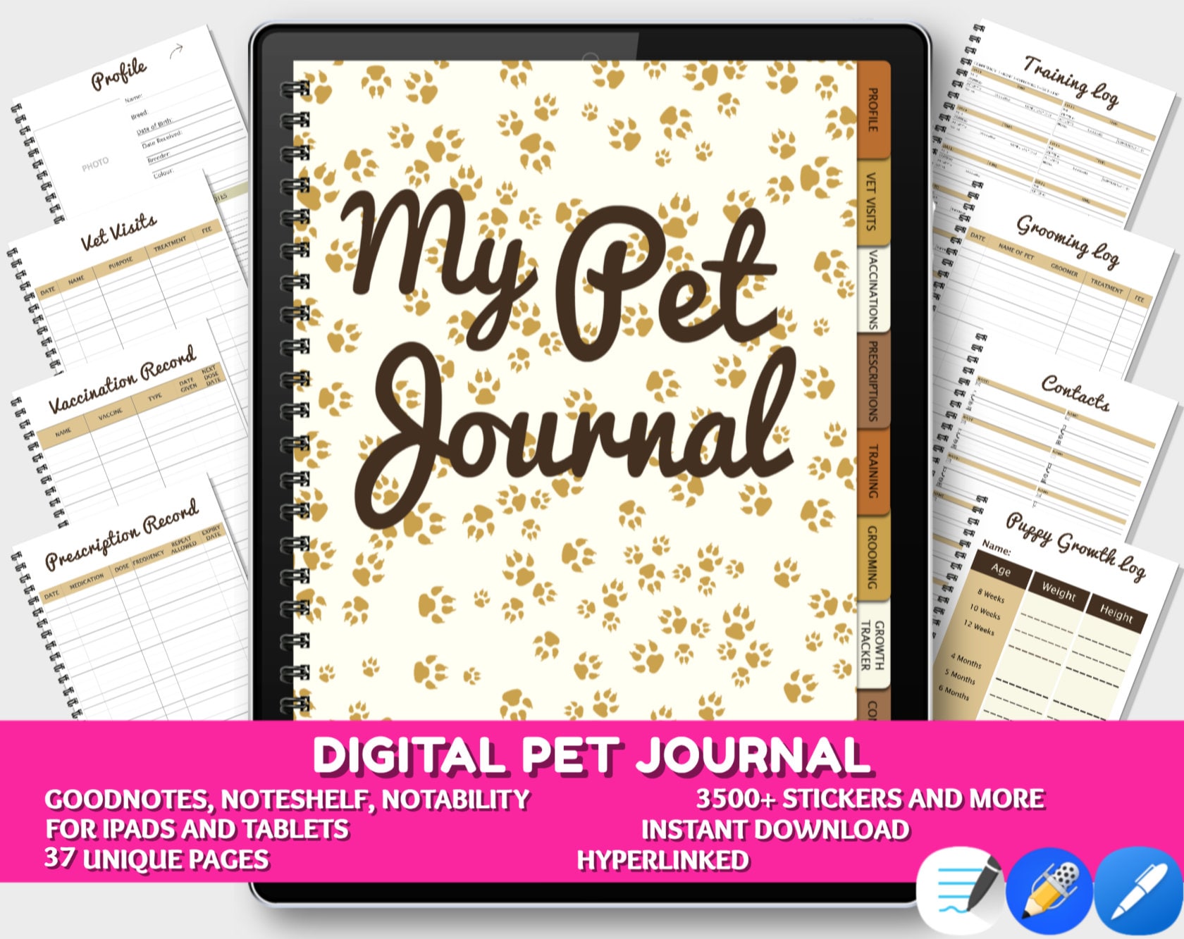 Pet Journal Digital iPad Planner Goodnotes Planner, Dog Book Pet ...