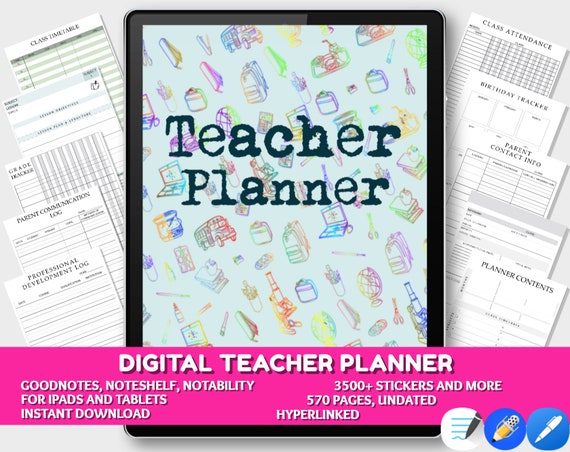 Undated Teacher Calendar 2021 Digital Teacher Planner for | Etsy