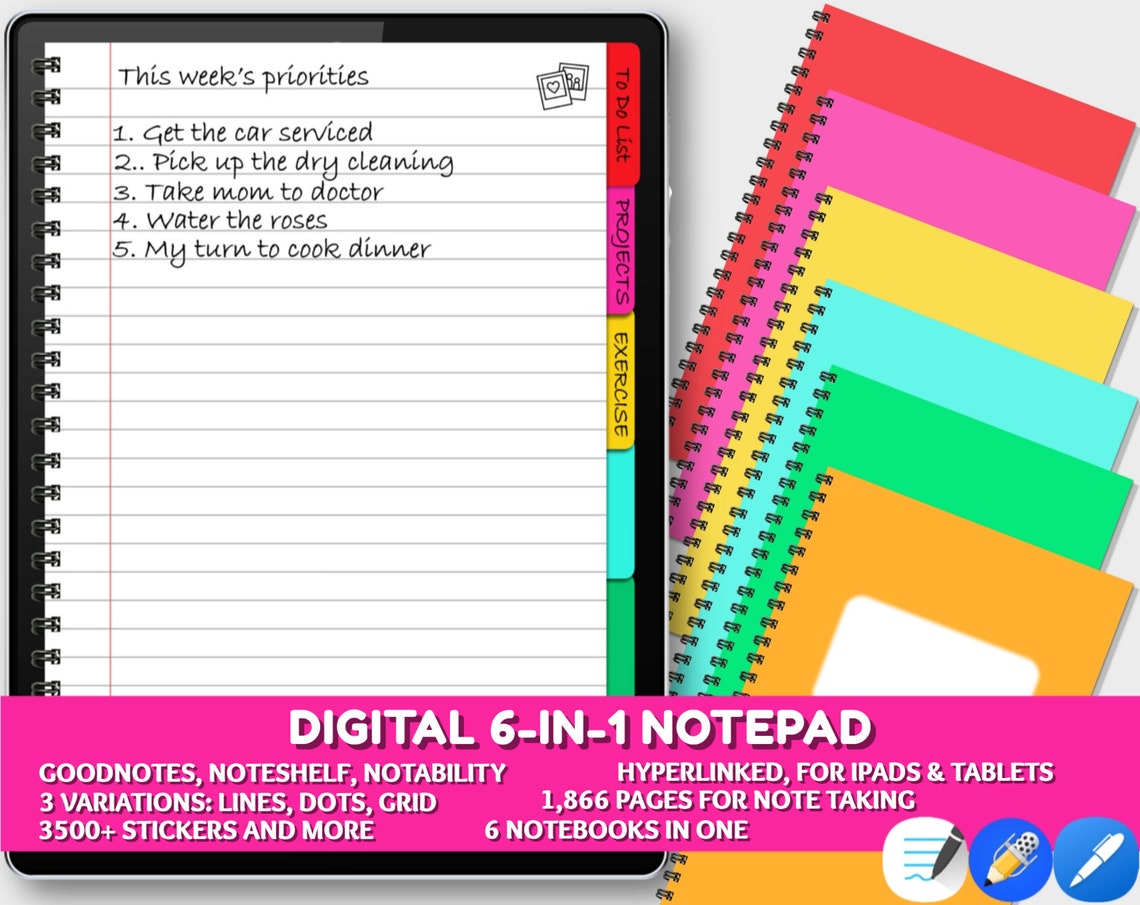Digital Note Book Template for Goodnotes Notepad, Digital Notebook ...