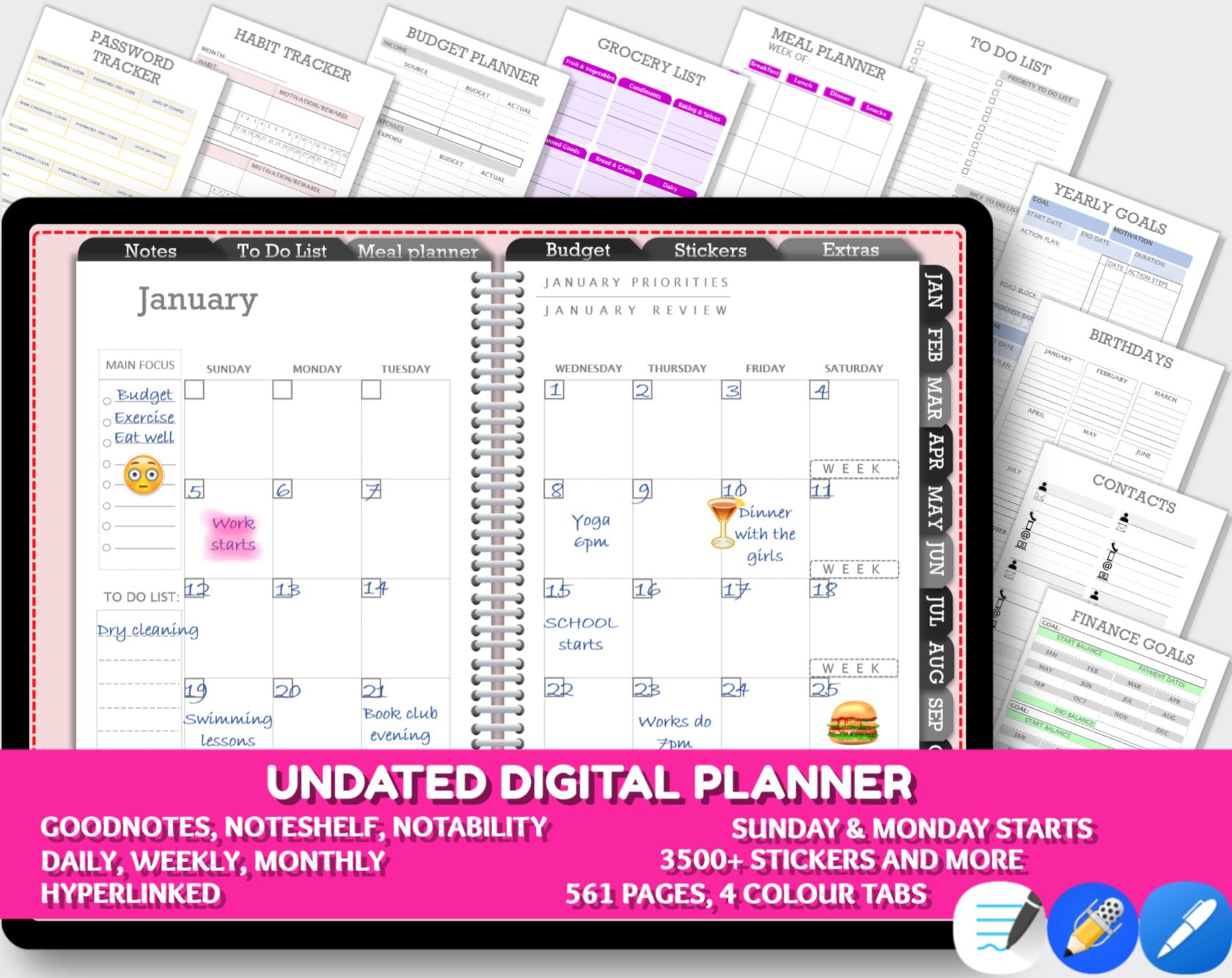 Paper Digital Life Planner with Hyperlinked Tabs for iPad Undated ...