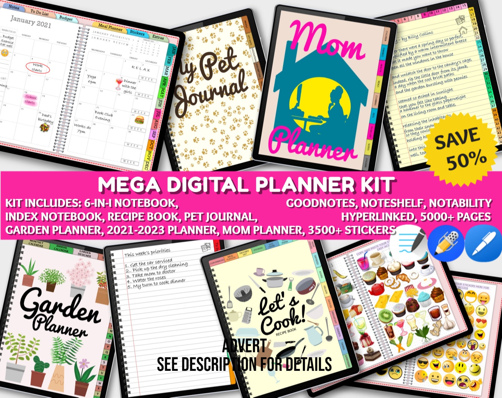 Digital Note Book Template for Goodnotes Planner iPad Digital | Etsy