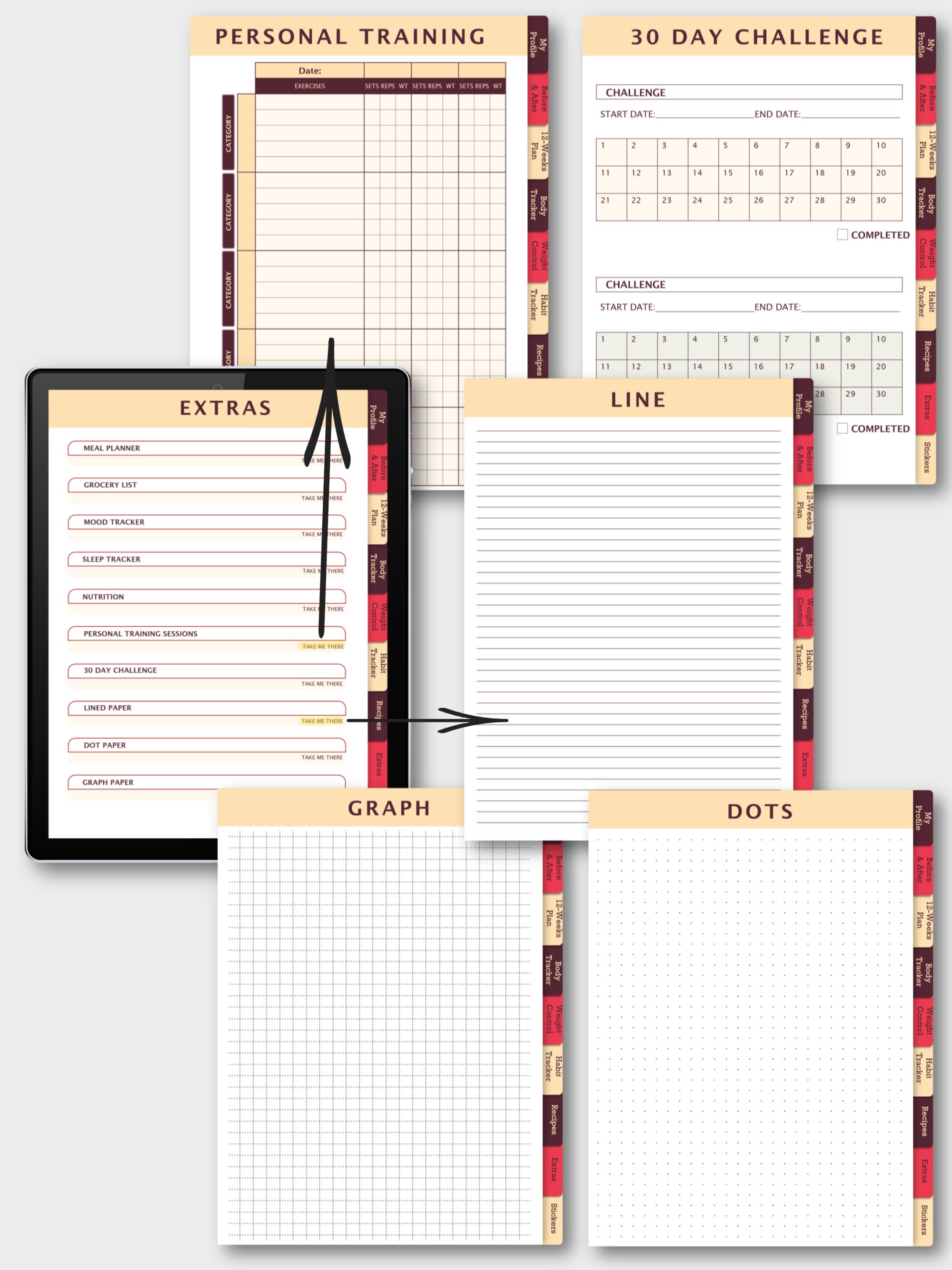 Digital Health & Fitness Planner, 12 Week Weight Loss Tracker, Workout ...