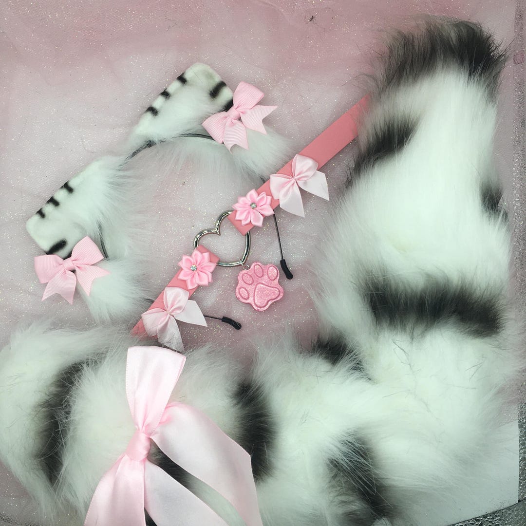 Black / White Pink Witch Tiger Cosplay Kitten Cat Headband Ears Tail ...
