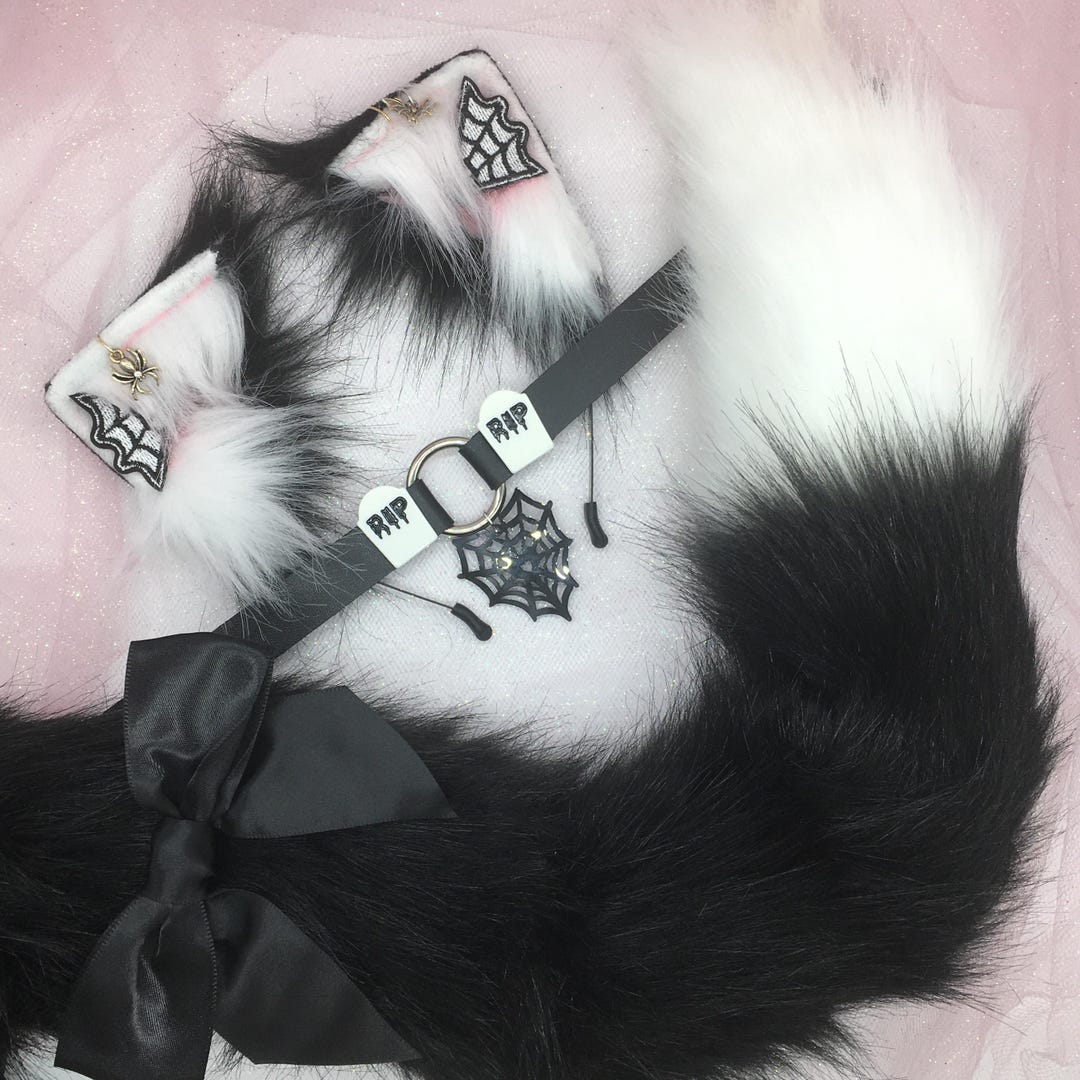 Black / White Spooky Goth Emo Spider Cosplay Kitten Cat Headband Ears ...