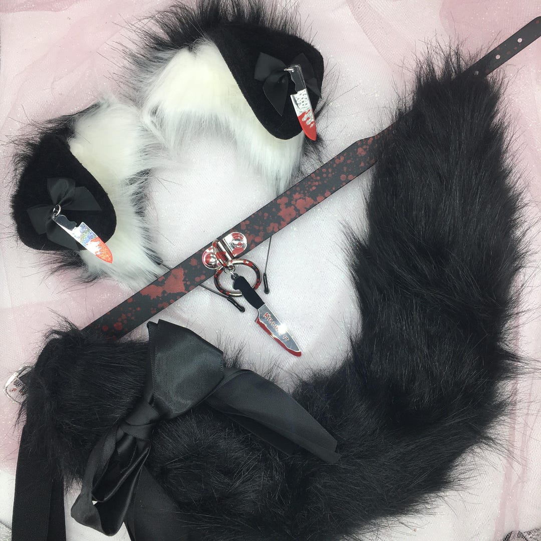 Black Horror Cosplay Puppy Dog Headband Ears Tail Choker Collar Paw ...
