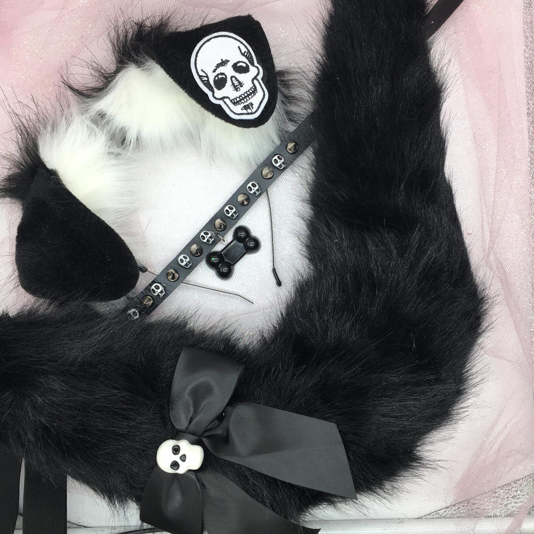 Black Cosplay Skull Head Emo Goth Gothic Headband Ears Tail Choker ...