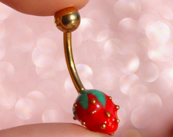 Strawberry Belly Bar | Hand-sculpted Polymer Clay Surgical Steel Belly ...