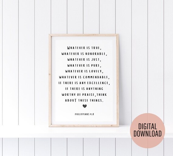 Philippians 4 8 Whatever is True Honorable Printable Wall - Etsy